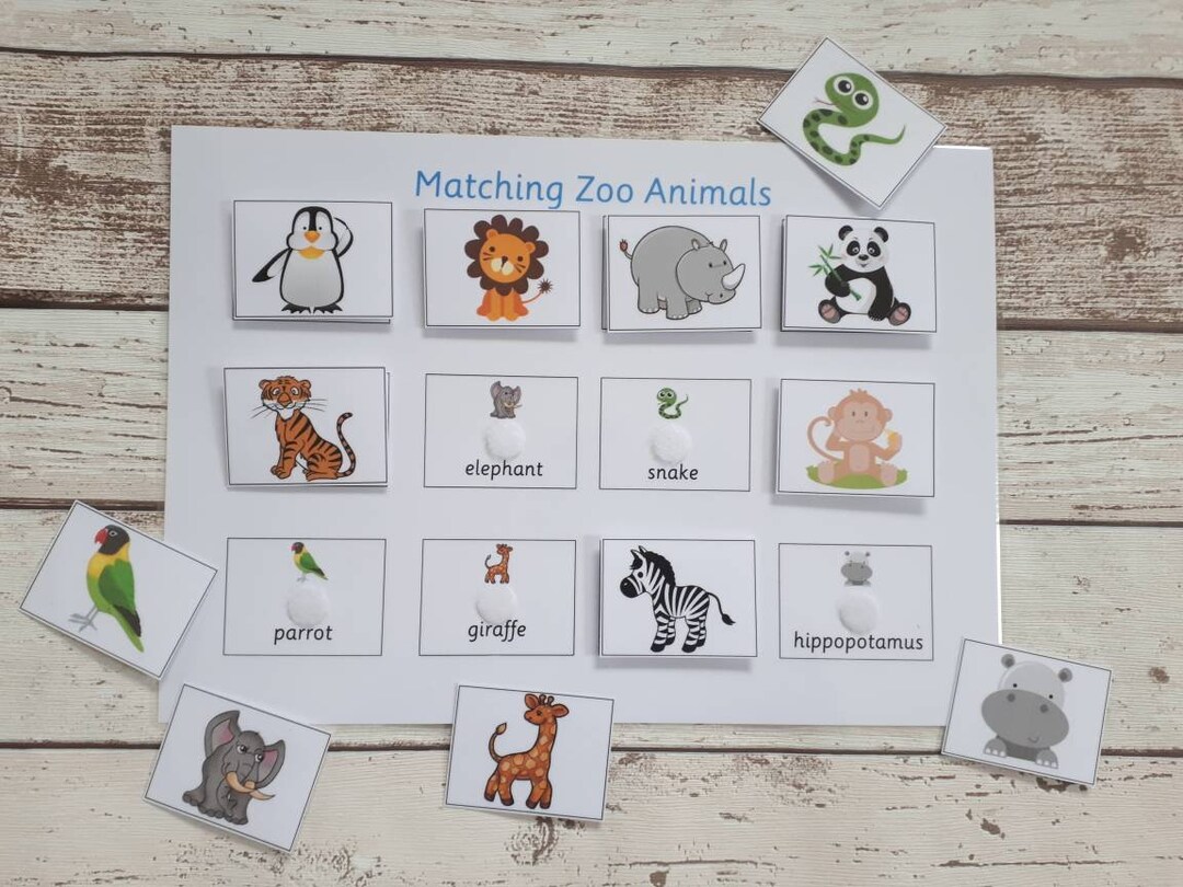 Zoo Animals Matching Game Educational Learning Resource Home - Etsy Canada