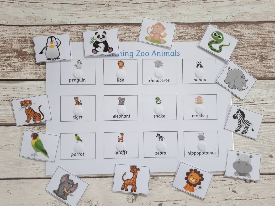 Zoo animals matching game educational learning resource home | Etsy