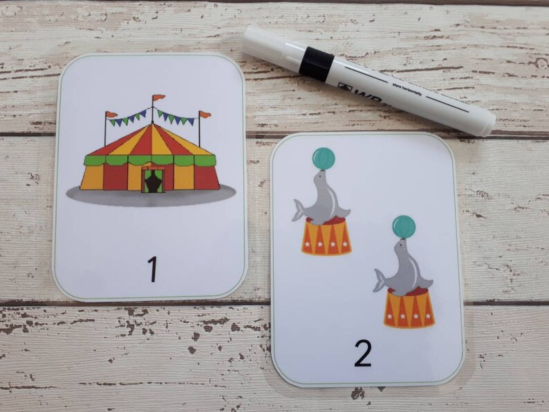Number flash cards circus flash cards numeracy resource | Etsy