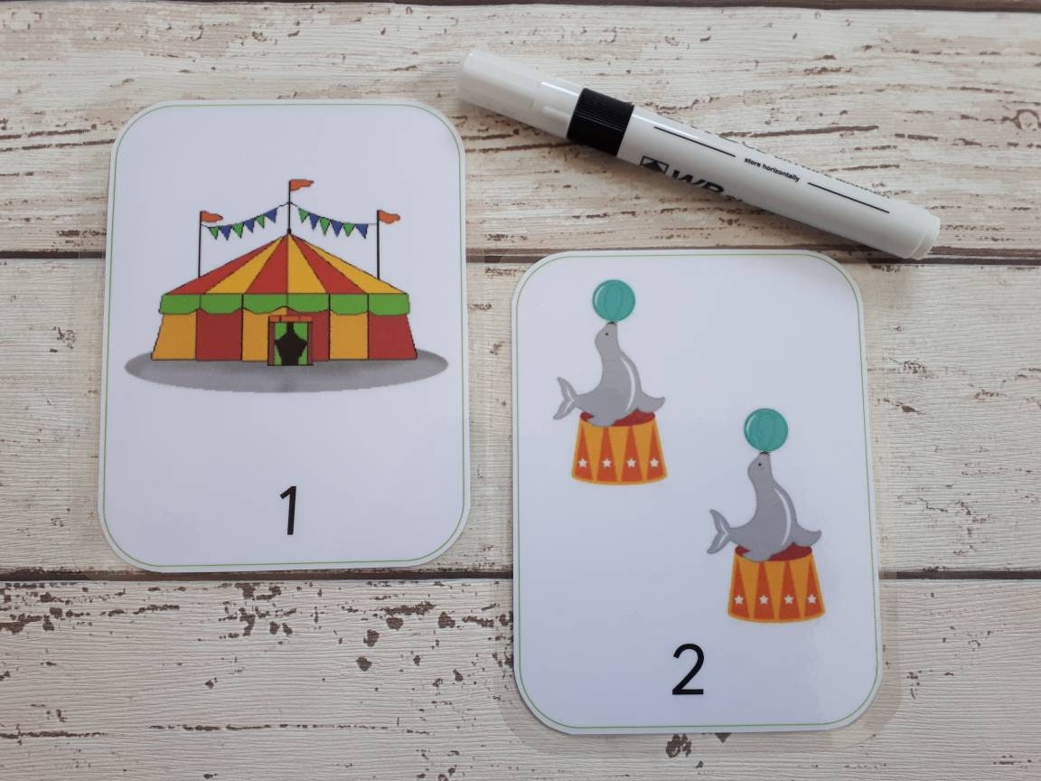 Number flash cards circus flash cards numeracy resource | Etsy