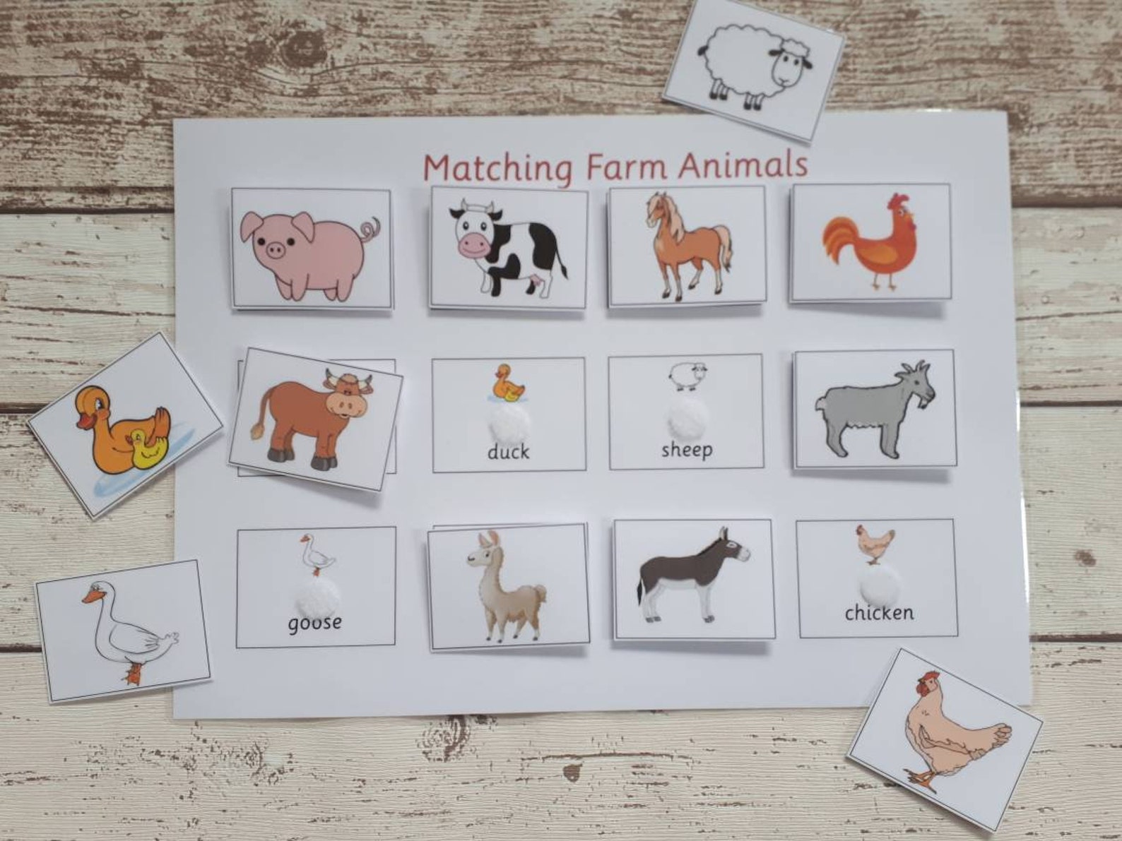 Farm animals matching game game for toddlers early years | Etsy