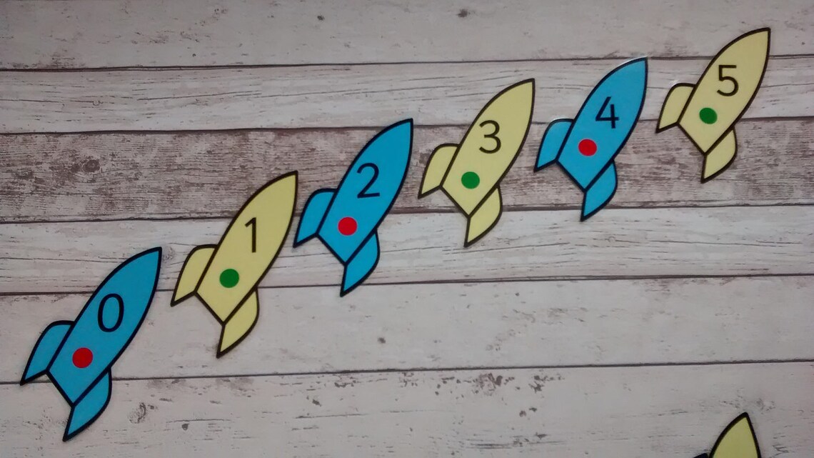 Rocket number line numeracy resource wall display classroom | Etsy