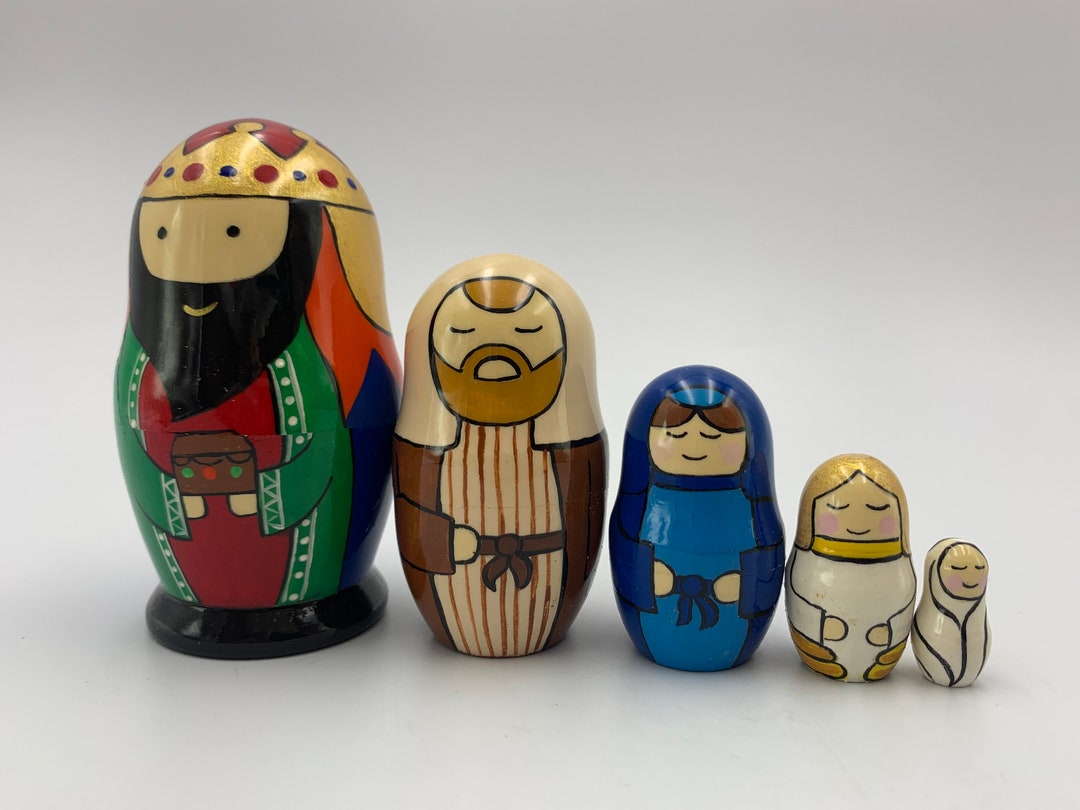MADE IN UKRAINE ! Nativity Nesting Doll 4.7" 5pcs Wooden Christmas ...