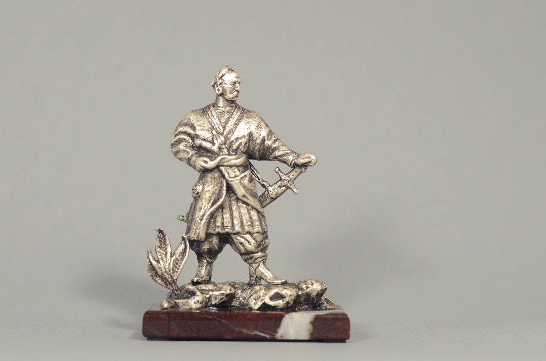 Cossack With Pipe Silver Metal Figurine Sculpture Handmade in Ukraine ...