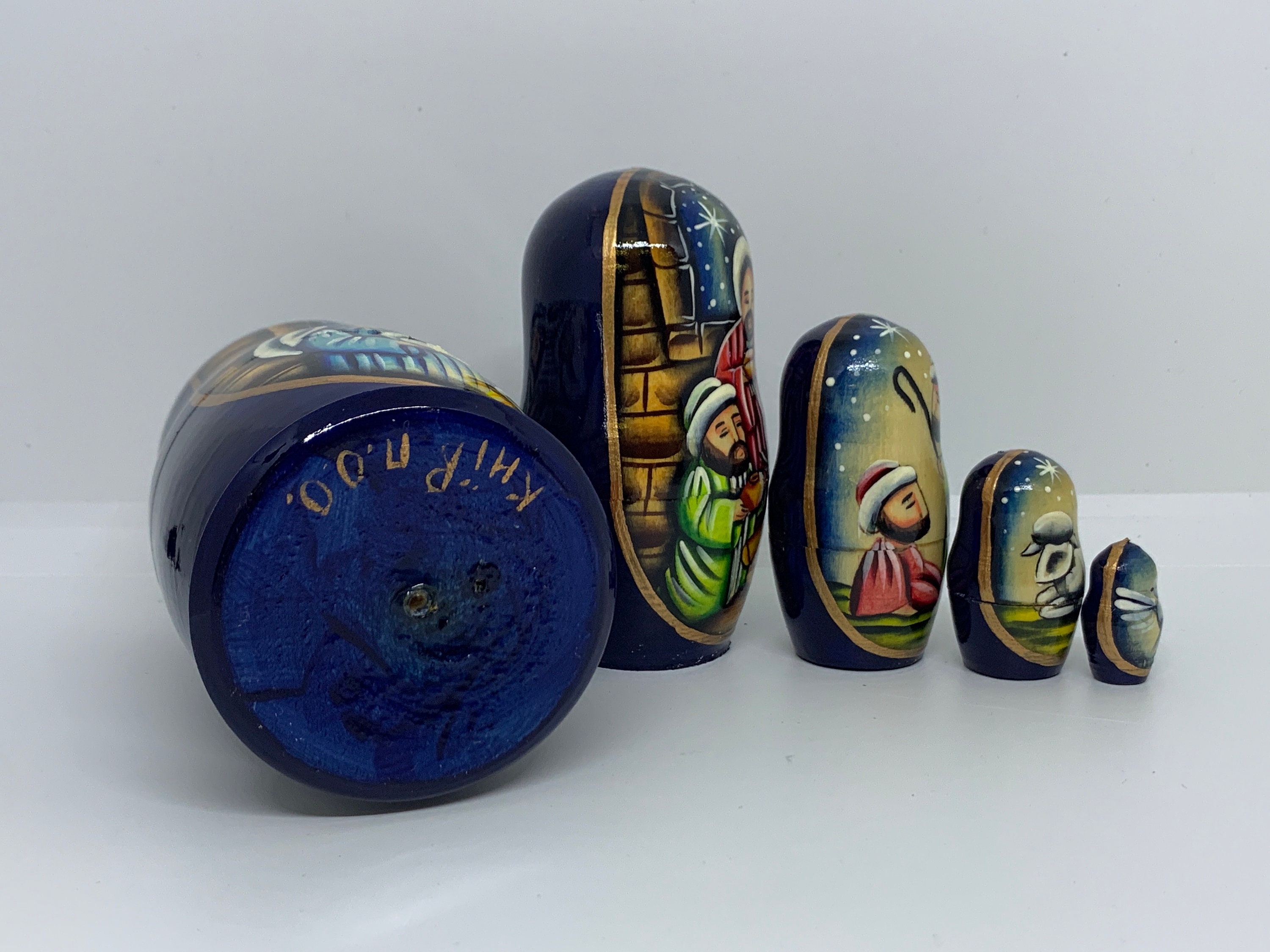 MADE IN UKRAINE ! Nativity Nesting Doll 5" 5pcs Wooden Christmas ...