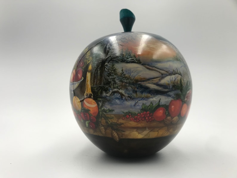 Apple Lacquer Box, Art Deco, Wooden Box for Jewelry, 6" Height, Unique ...