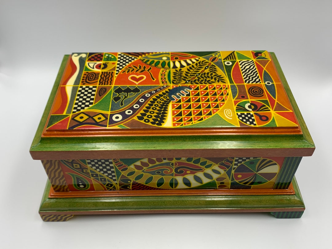 Lacquer Box, Art Deco Style, Wooden Box for Jewelry, 5.5" Height ...
