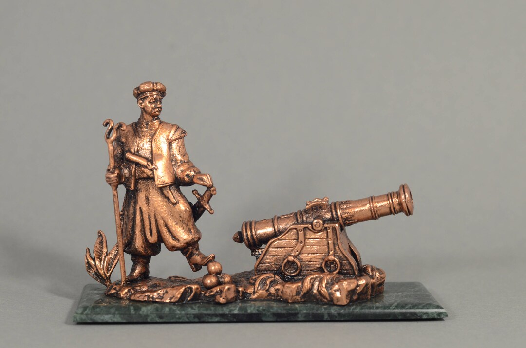 Cossack With Cannon Bronze Metal Figurine 3.3" Home Decor Handmade in ...