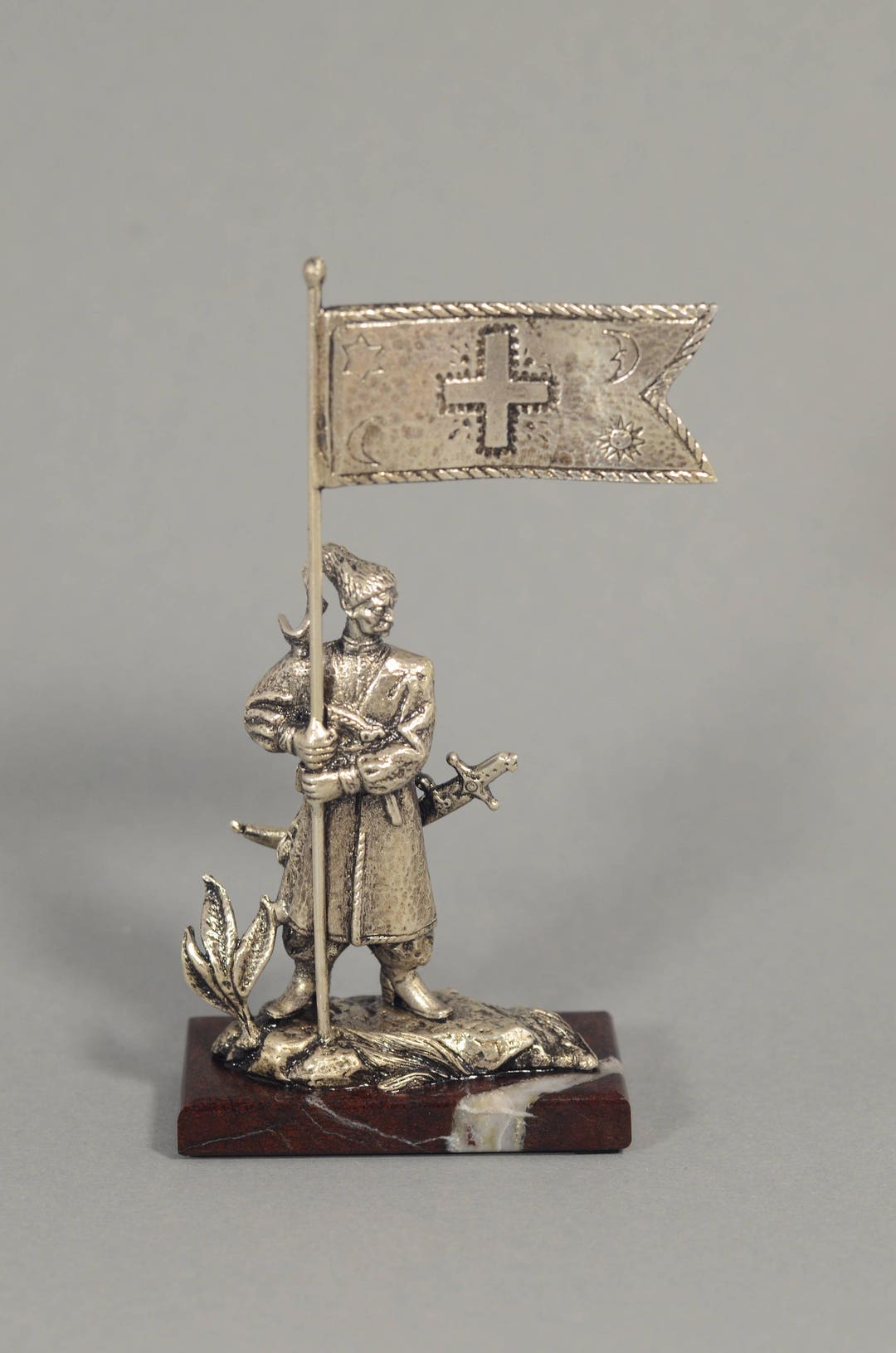 Silver Metal Sculpture "cossack With Flag" Handmade in Ukraine - Etsy