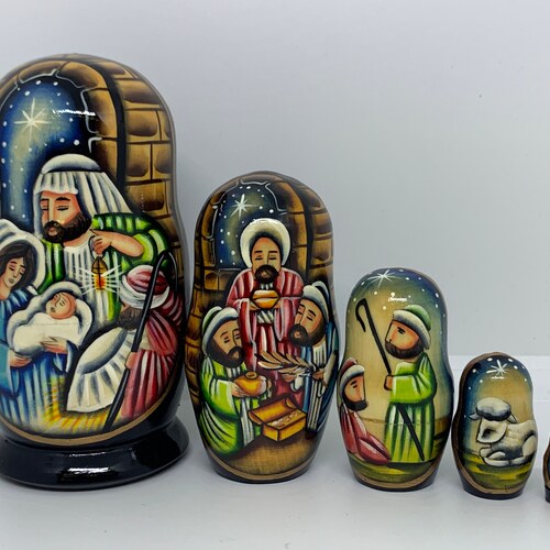 MADE IN UKRAINE Nativity Nesting Doll 5 5pcs Wooden | Etsy