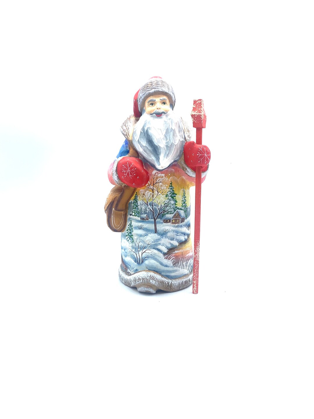 MADE IN UKRAINE ! 9" Height Wooden Carved Santa Claus With Miniature ...