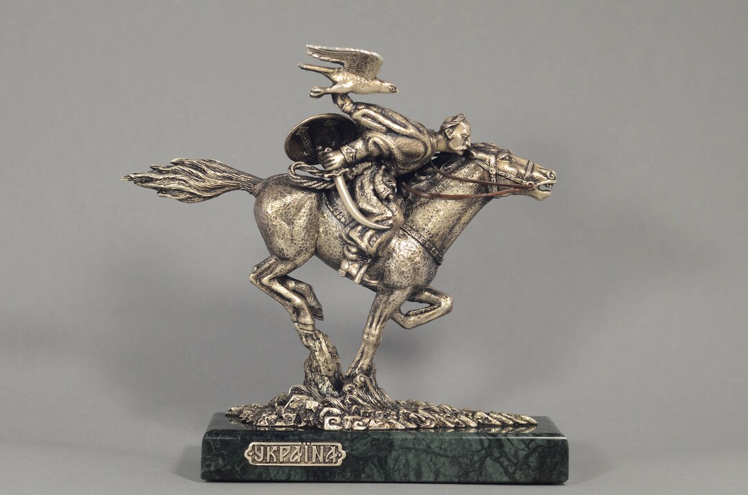 Cossack With Falcon Big Silver Metal Figurine Home Decor Handmade in ...
