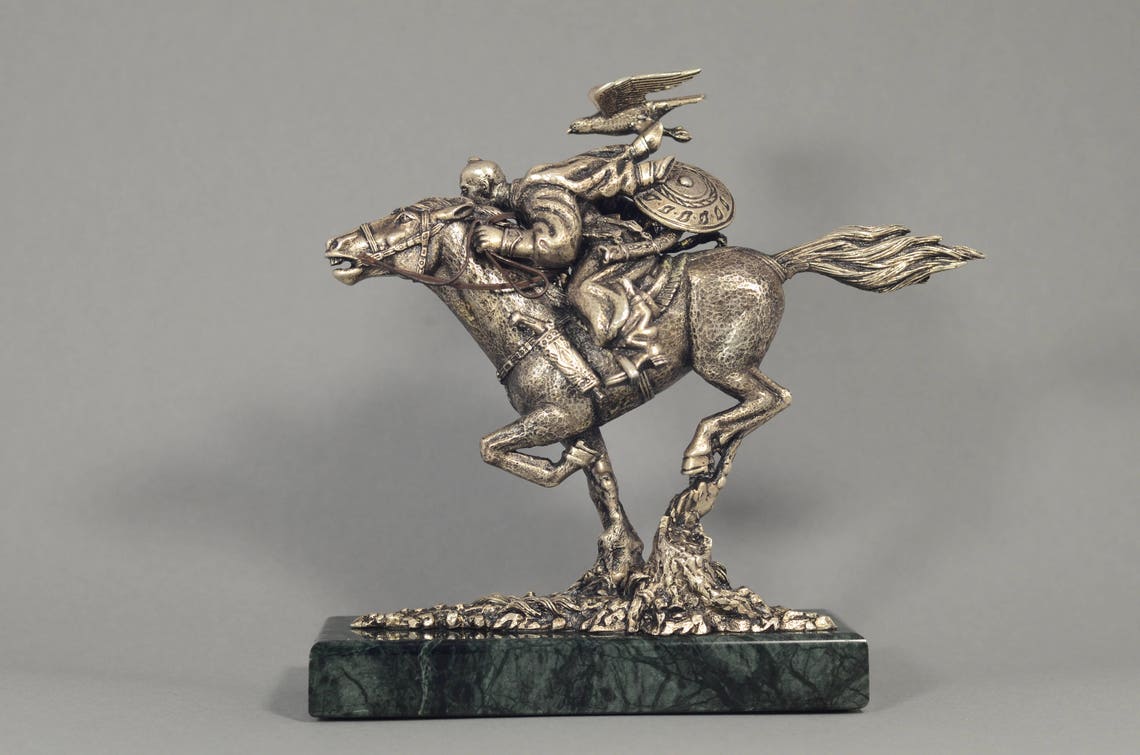 Cossack With Falcon Big Silver Metal Figurine Home Decor Handmade in ...