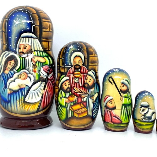 MADE IN UKRAINE Nativity Nesting Doll 5 5pcs Wooden | Etsy