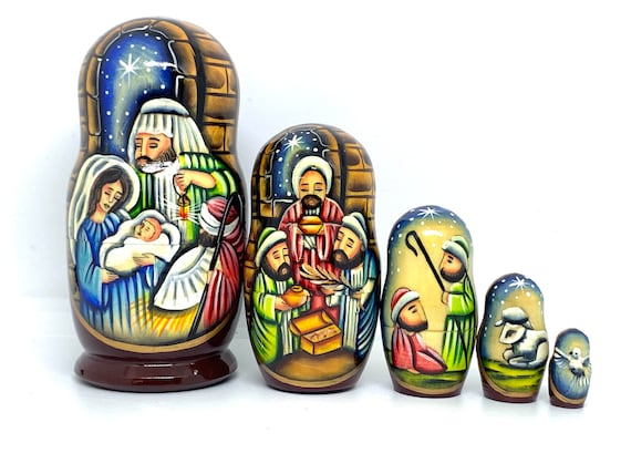 Made in Ukraine Nativity Nesting Doll 5 5pcs Wooden | Etsy