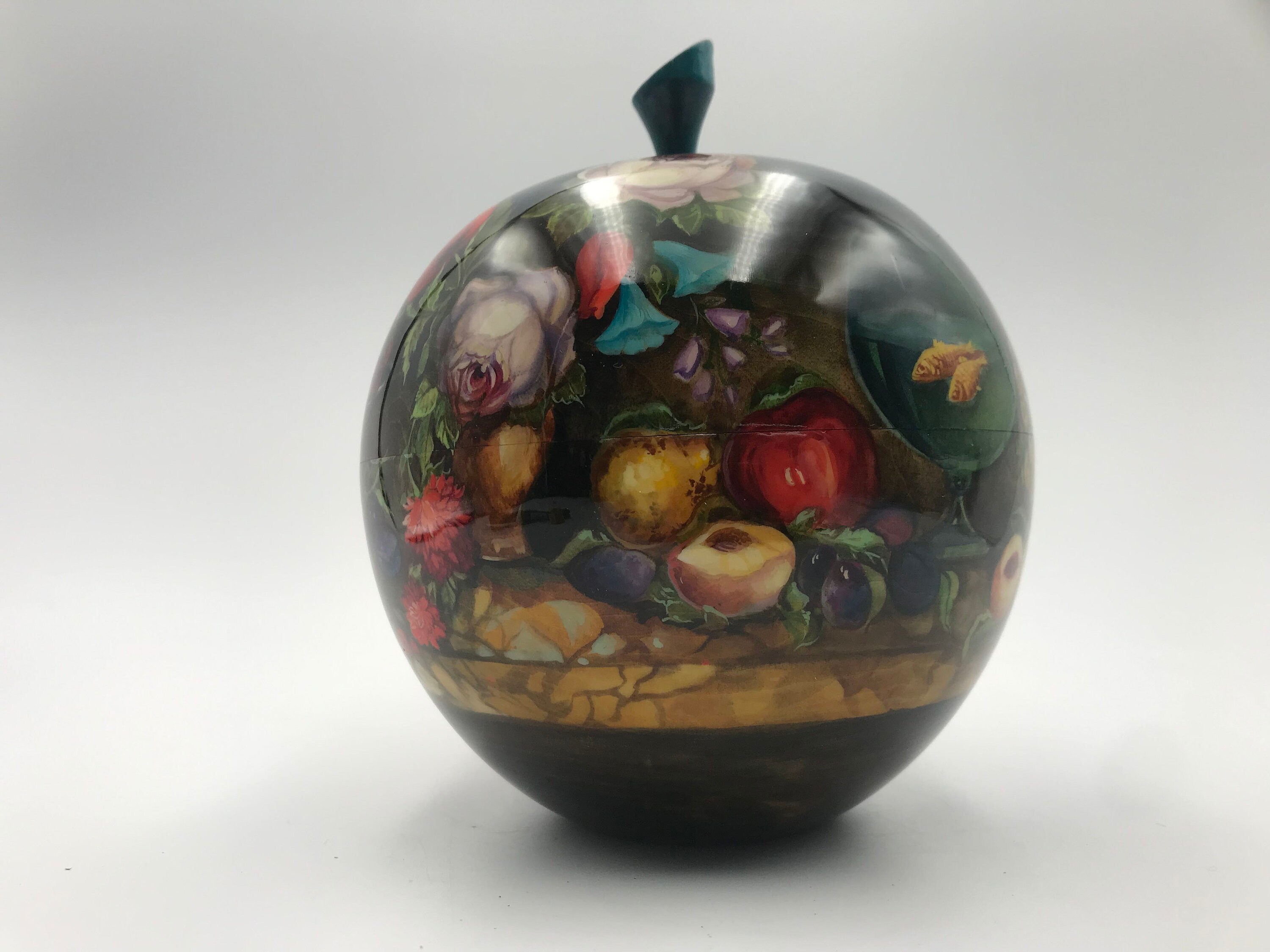Apple Lacquer Box, Art Deco, Wooden Box for Jewelry, 6" Height, Unique ...