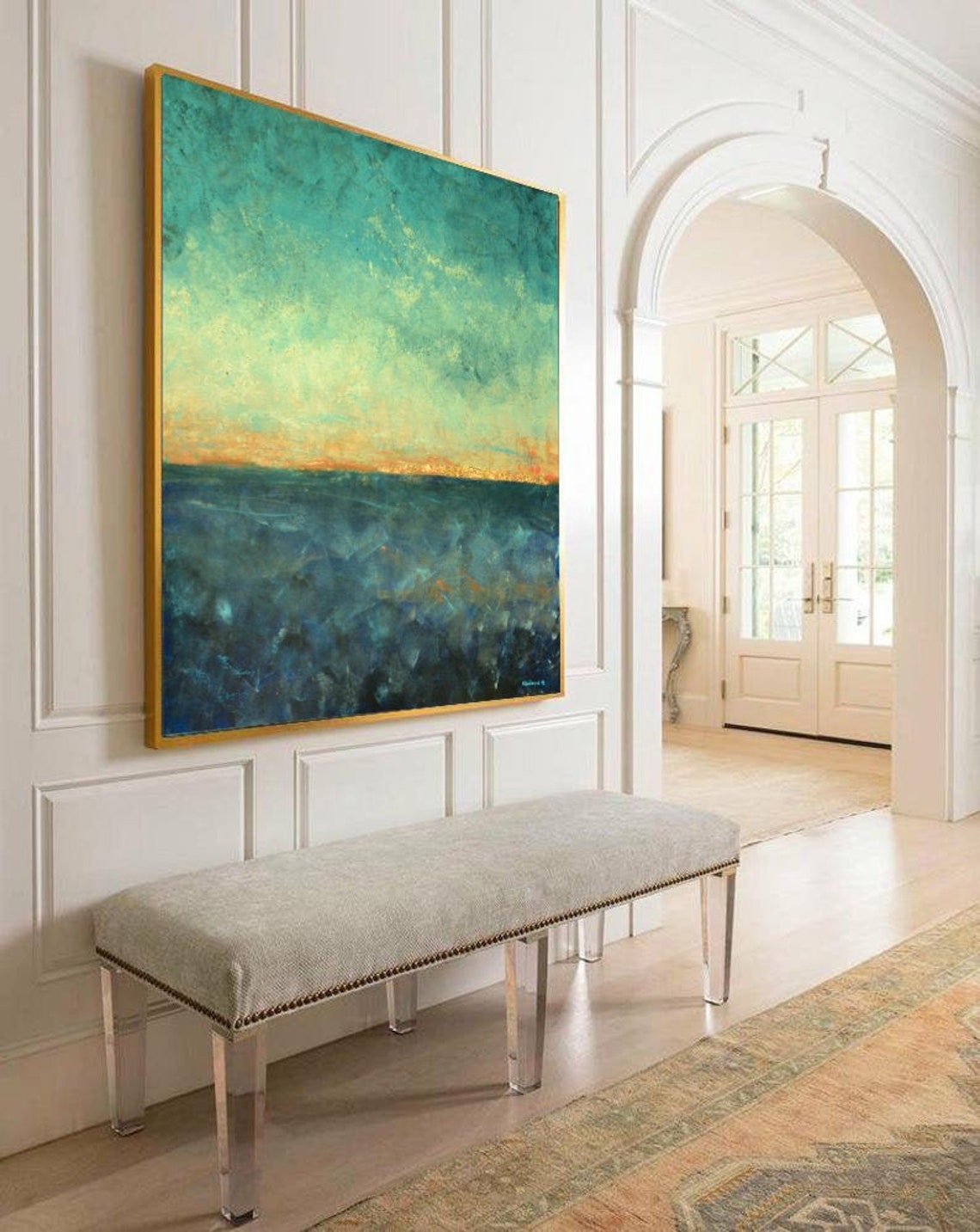 47х47 Extra large wall art canvas textured blue Aqua white | Etsy