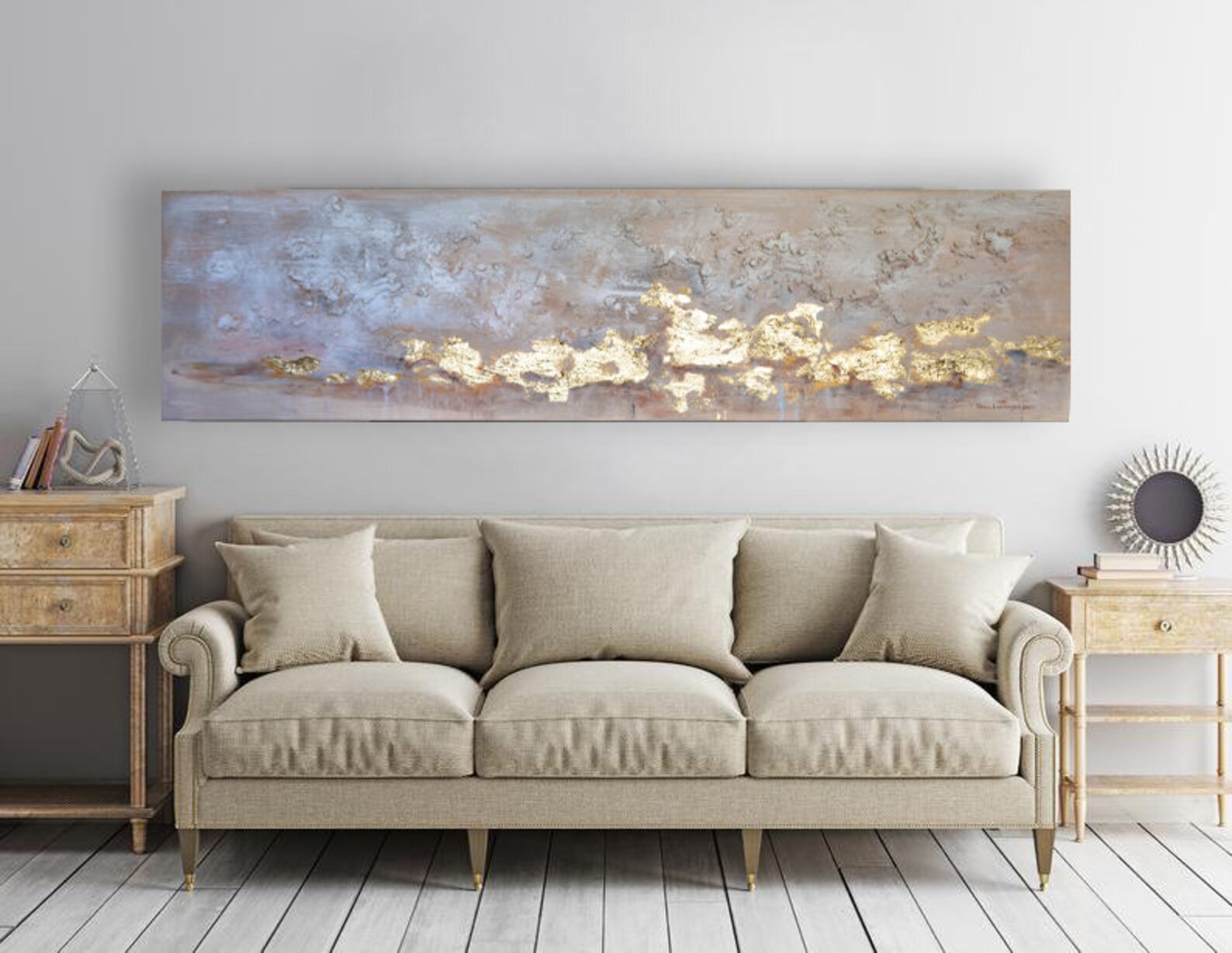 Extremely Unique Gold Beige Painting Gold Leaf Impasto Fog Art Gold ...
