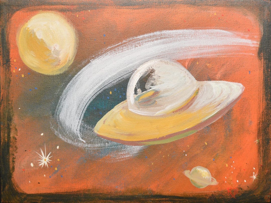 Spaceship Retro Modern Acrylic Painting Space Planets Jetsons Rocket ...