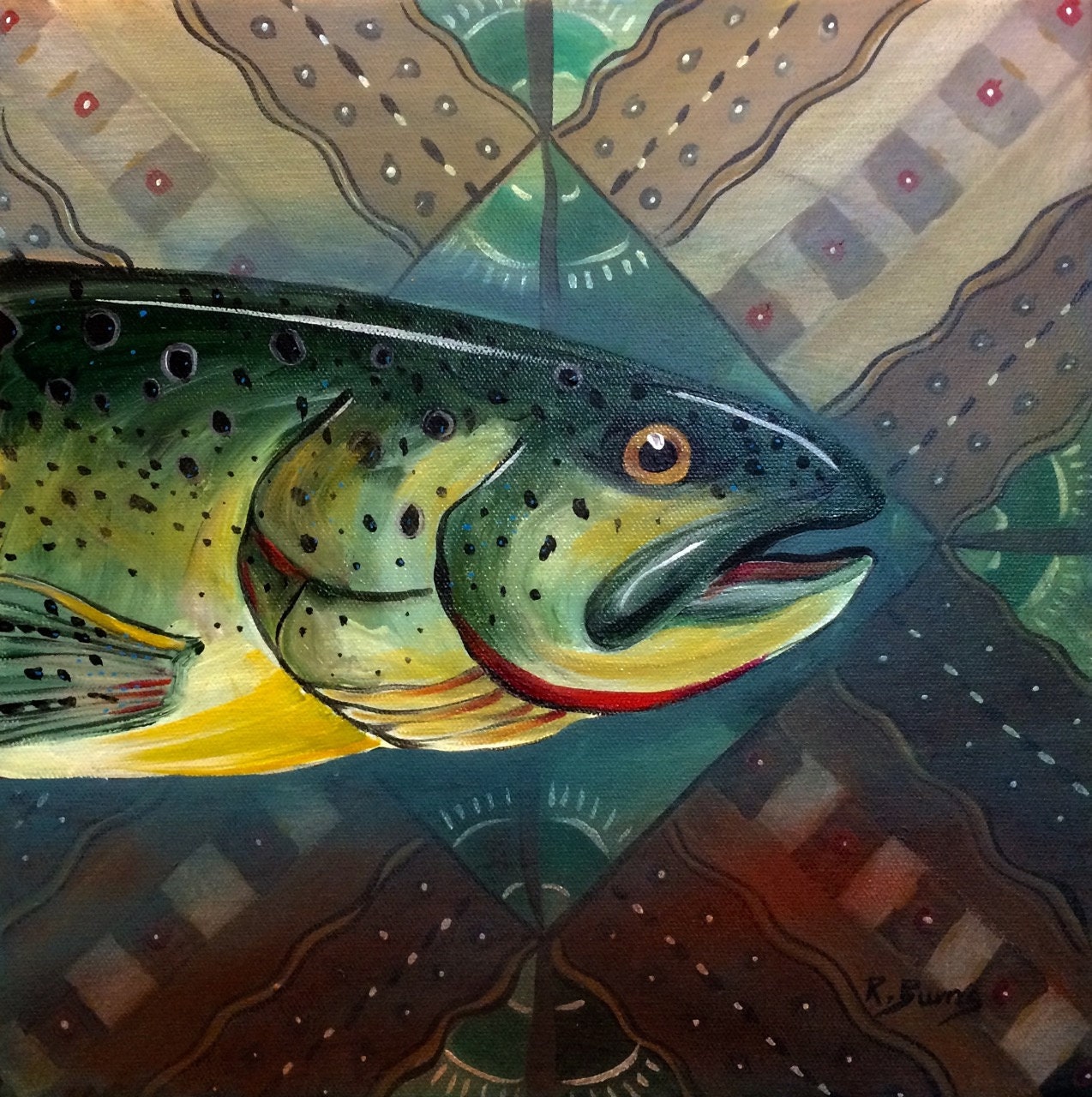 Cutthroat Trout Original Painting Acrylic 12x12 Fish Salmon Fishing ...