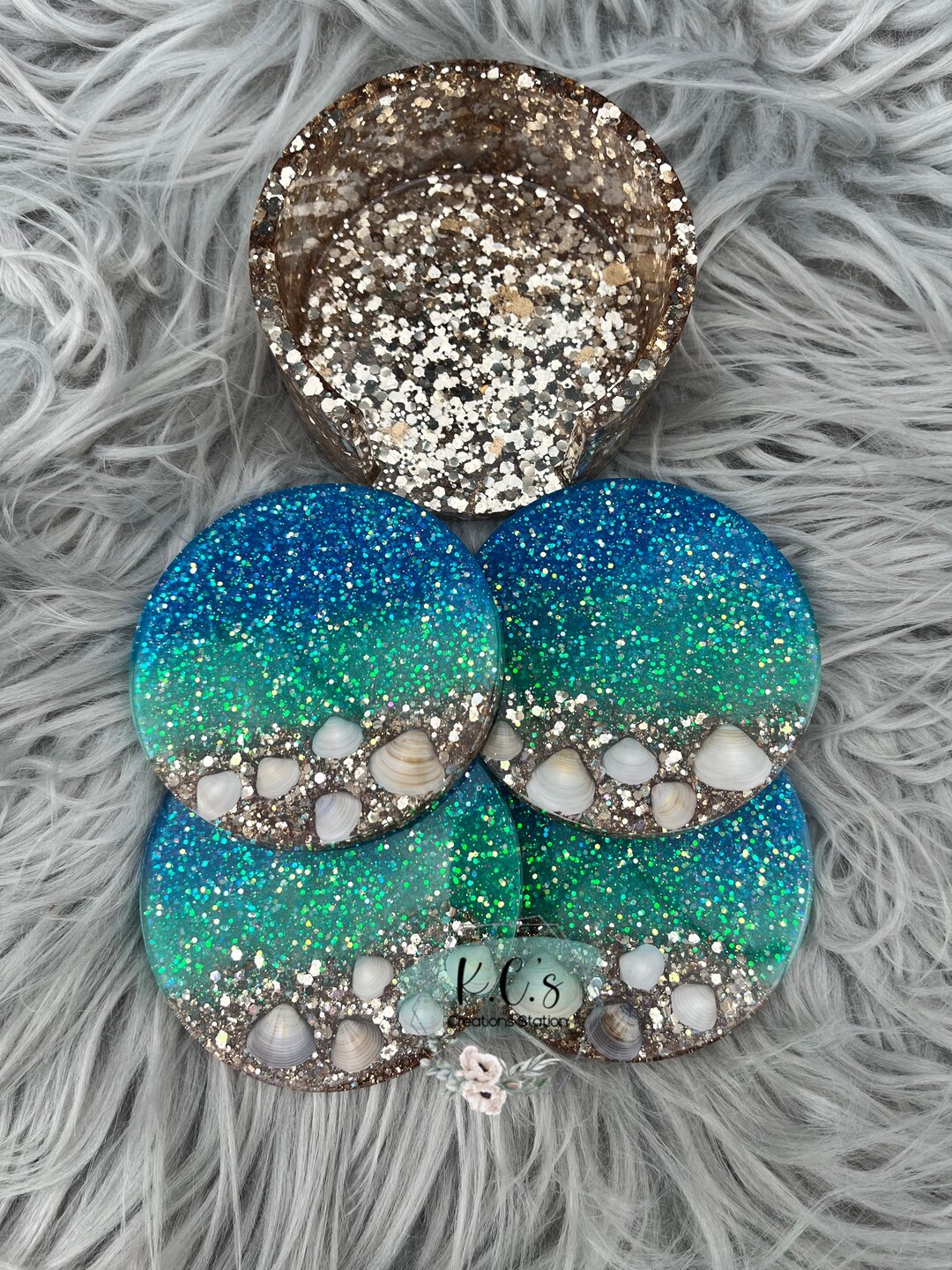 Beach Themed Coasters Sea Shells and Glitter Coaster Set - Etsy