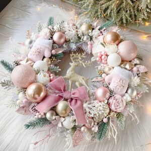 Luxury Christmas Wreath 13.7 Pink Christmas Wreath Gold Pink Winter ...