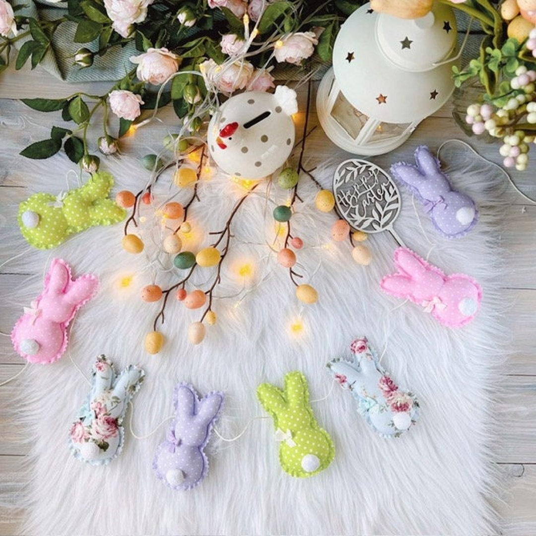 Colorful Garland With Bunny, Easter Bunny Fabric Garland, Holiday Decor ...