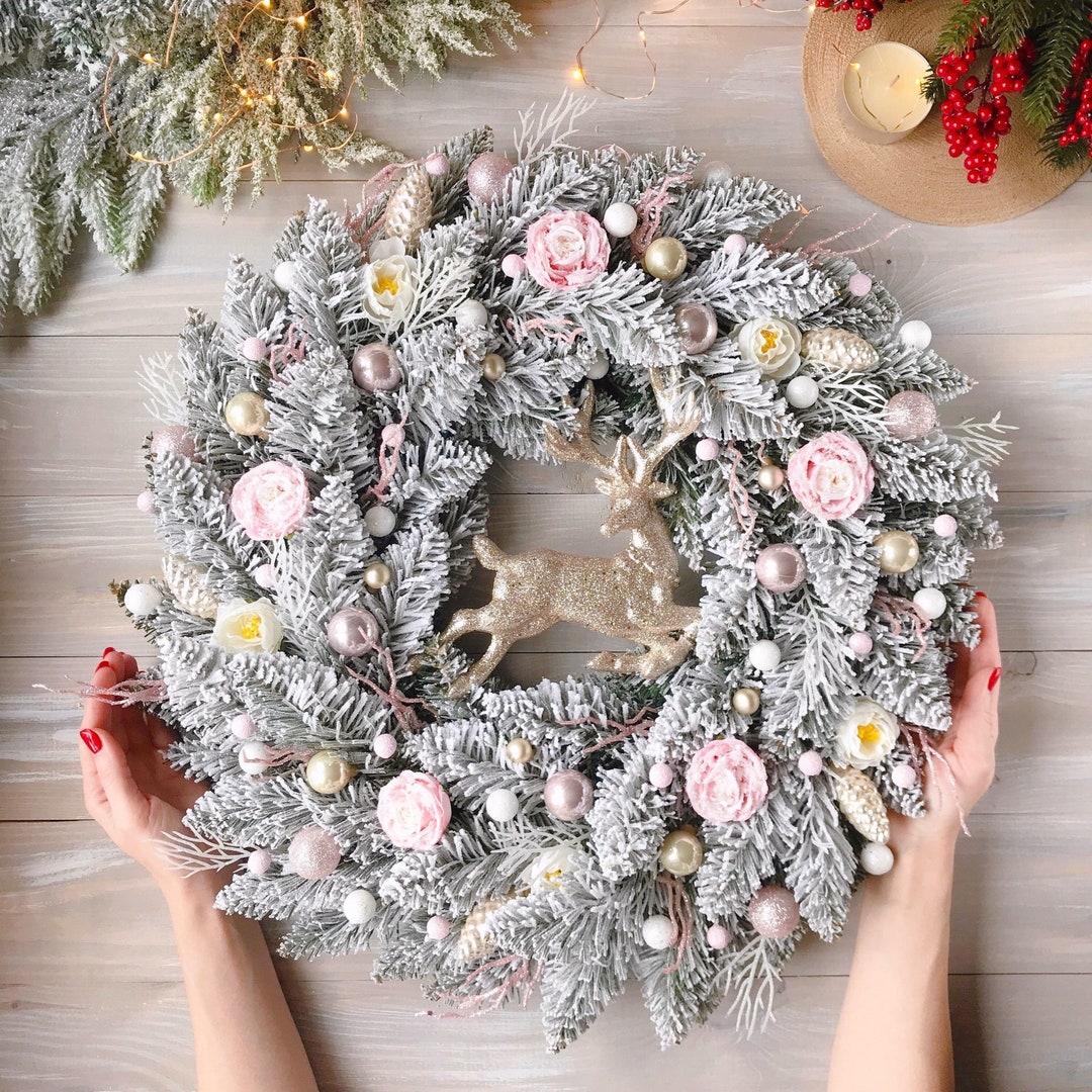 Pink Christmas Wreath 20 Elegant Christmas Wreath Flocked Christmas ...