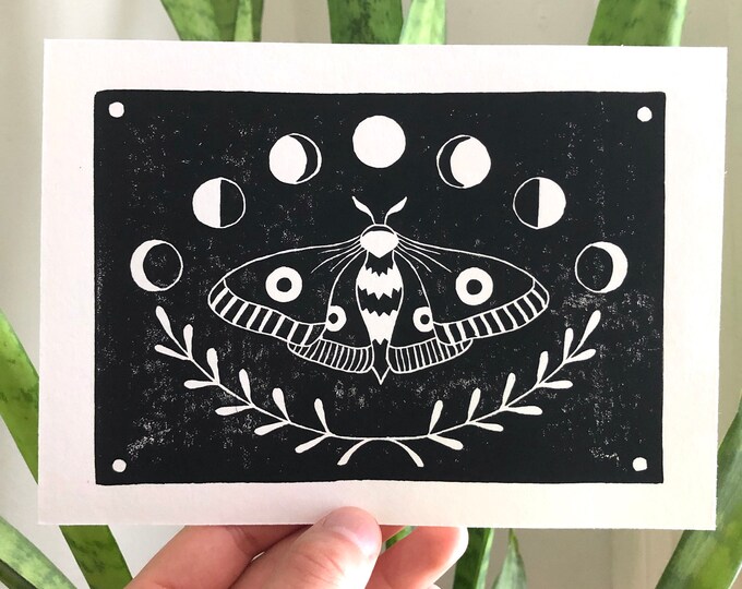 Moth Moon Phase Print, Moth Art, Moon Print Art, Moon Phases, Handmade ...