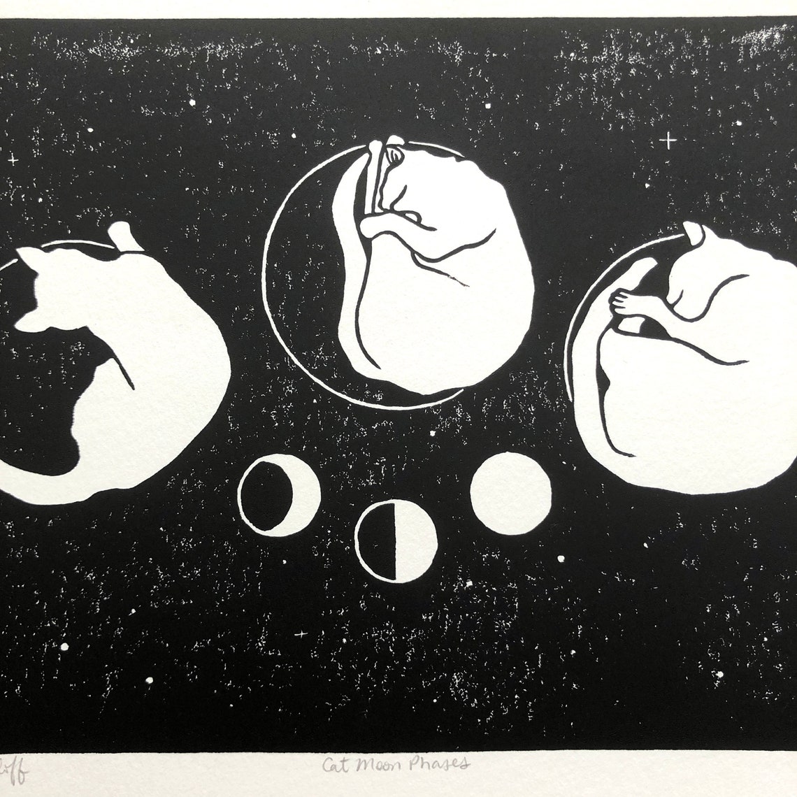 Cat Moon Phases Block Print Celestial Wall Art Moon Phase | Etsy