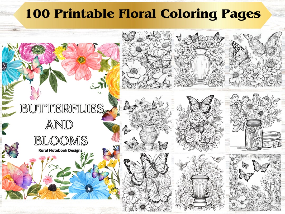 100 páginas imprimibles para colorear de flores y mariposas de ...