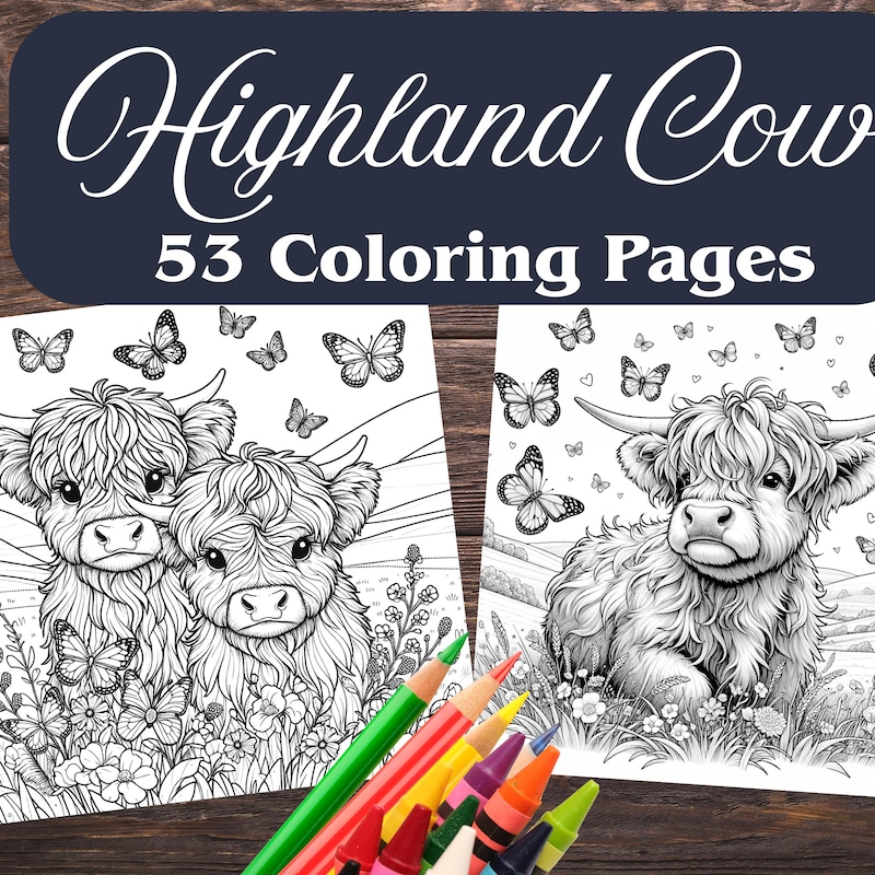 Christmas Highland Cow Coloring Pages - Etsy