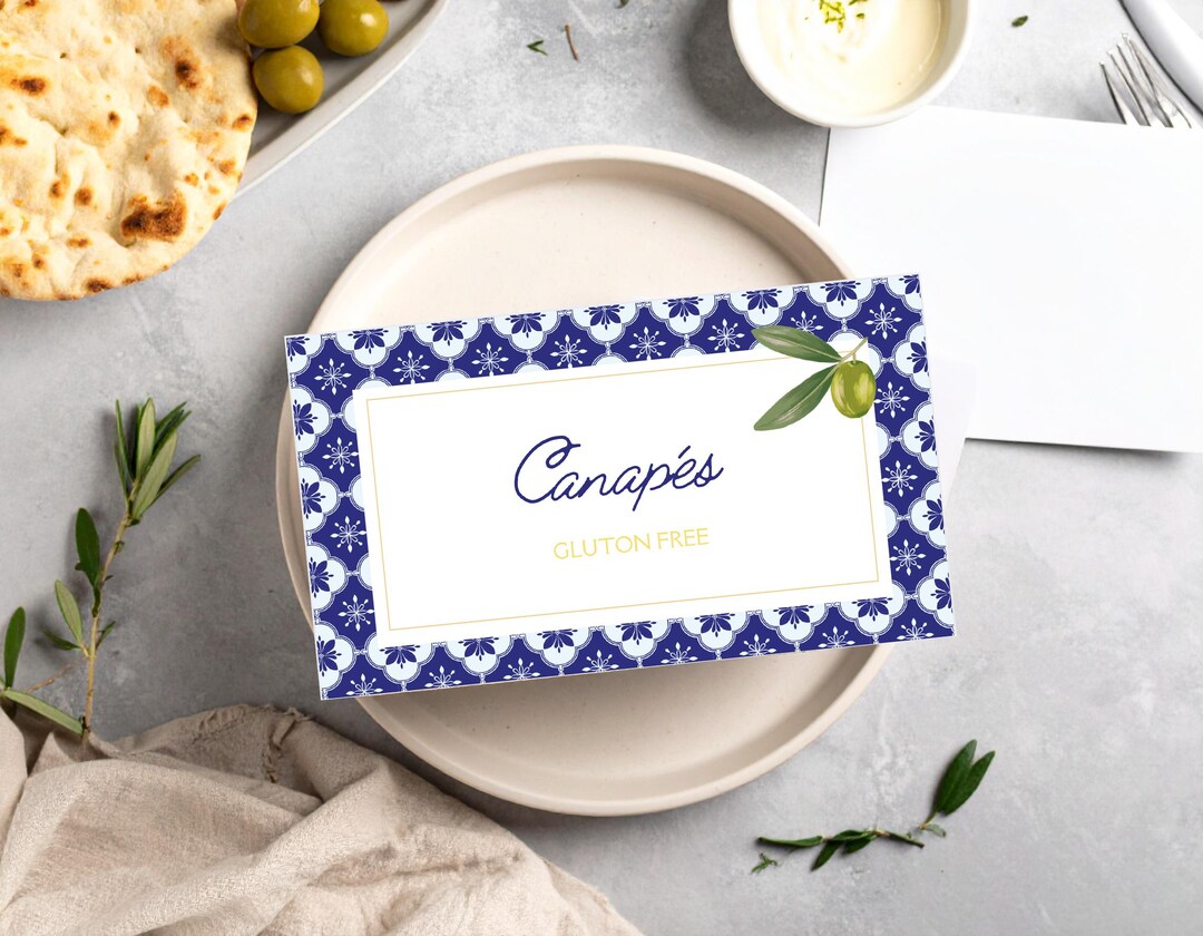 Mediterranean Wedding Food Labels: Amalfi Blue Tile (editable Canva ...
