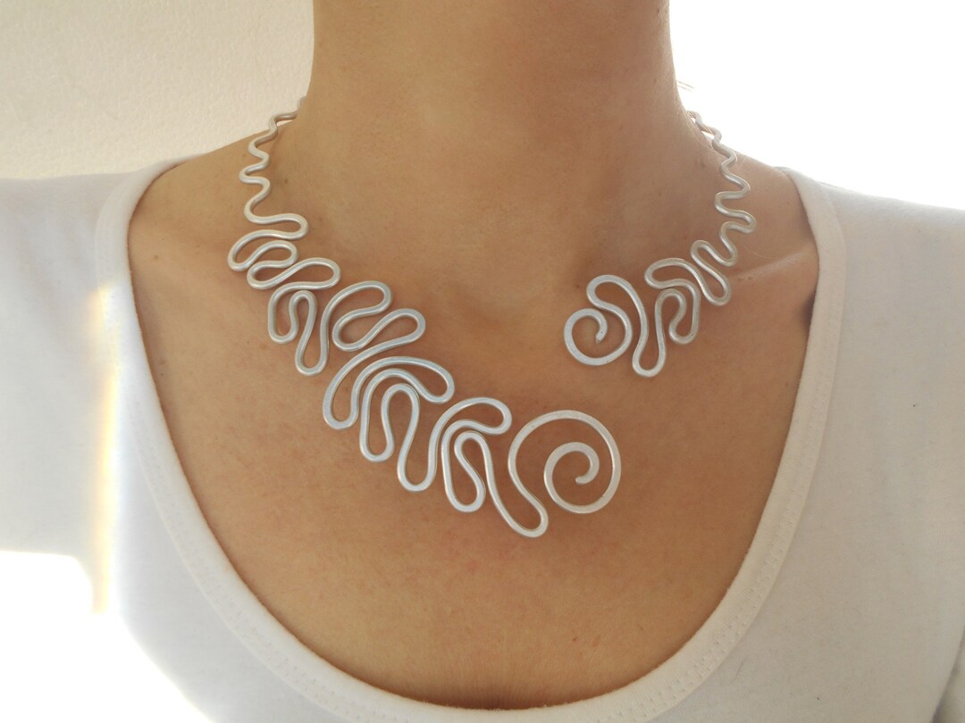 Aluminum Open Front Necklace Asymmetric Choker Necklace Silver Wire ...
