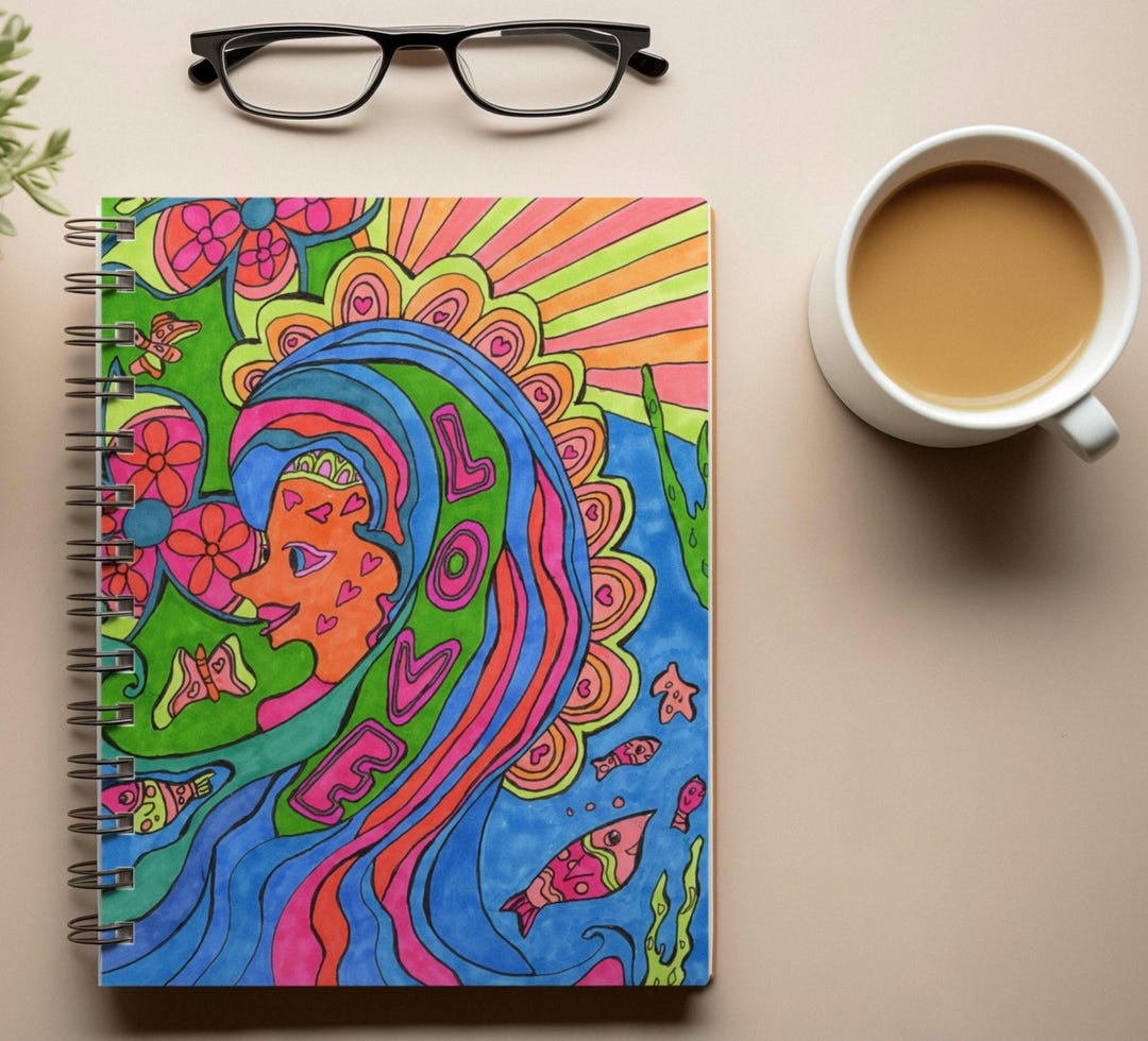 Retro Style Art Cover on 7x10 Spiral Blank Notebook | Positive and ...
