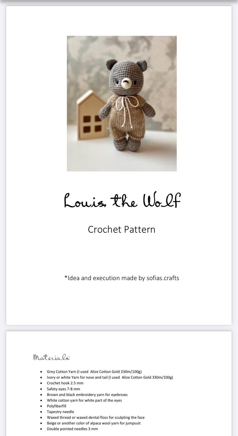 Crochet Pattern, Louis, the Wolf - Etsy