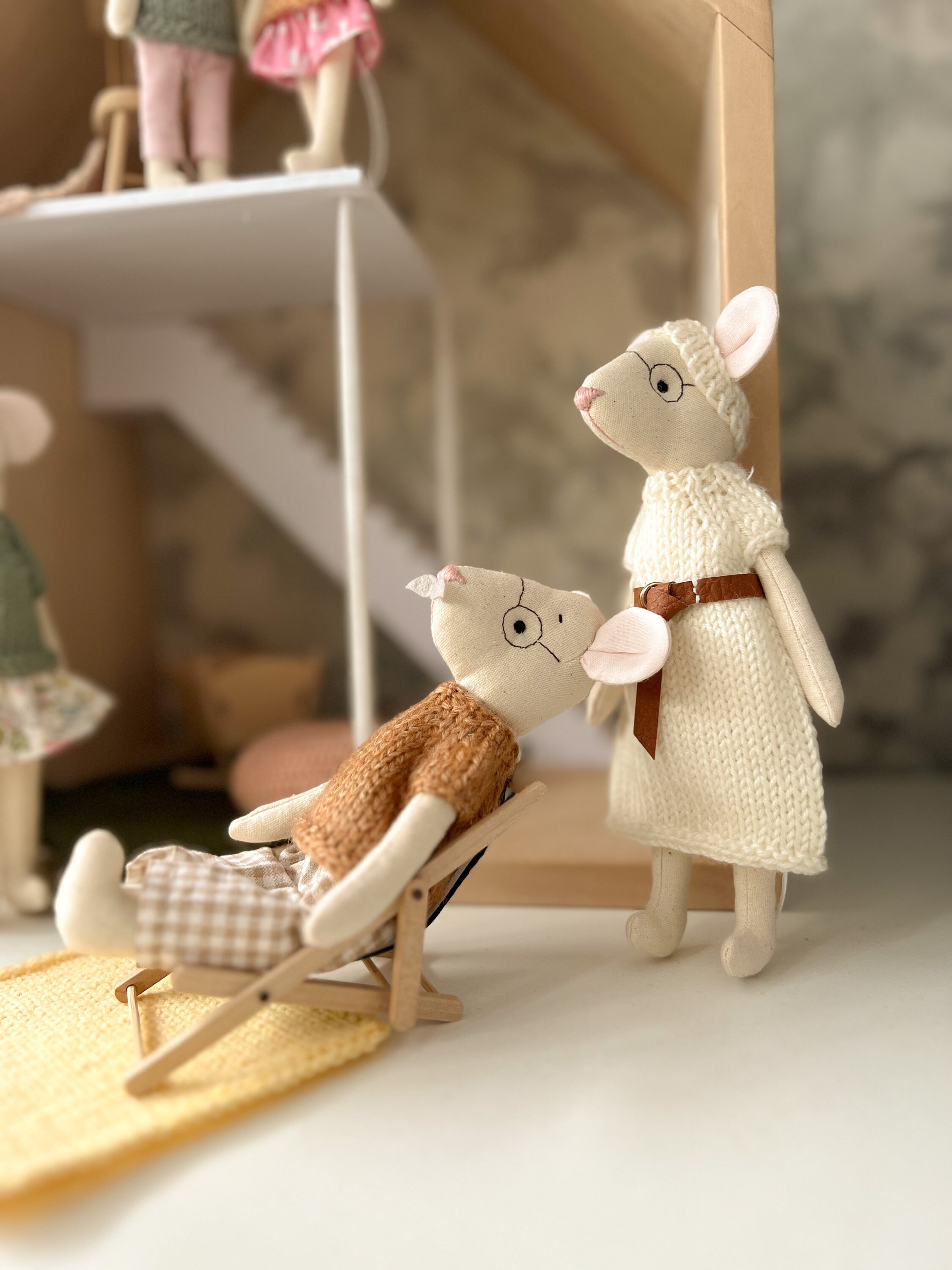 Mouse Family Doll House Toys Puppets GRANDPARENTS Handsewn Miniature ...
