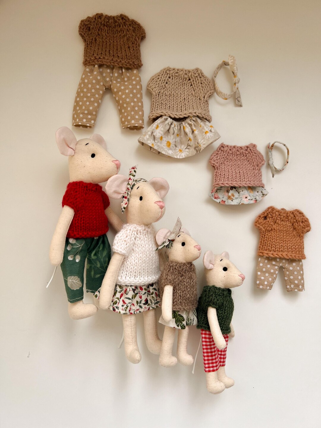 Christmas Mouse Family Doll House Toys Puppets Handsewn Miniature Toys ...