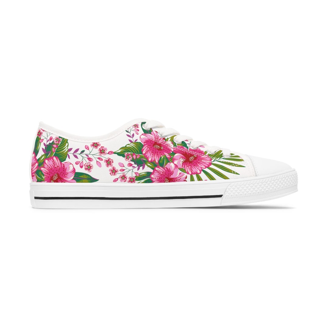 Pink Hibiscus Shoes Low Top Sneakers Floral Shoes Designer - Etsy