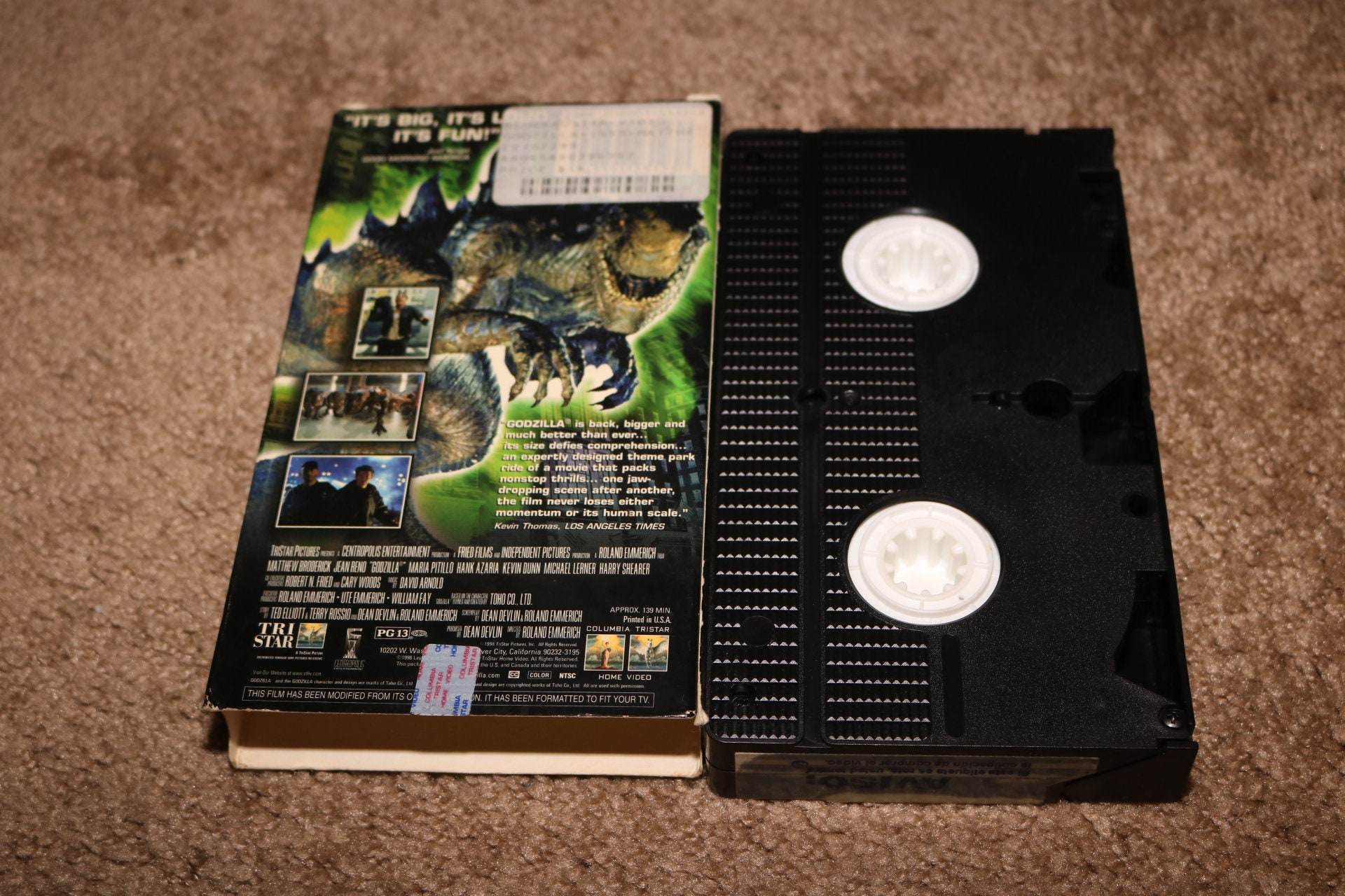 GODZILLA 1998 Movie VHS Matthew Broderick Jean Reno Maria Pitillo Come ...