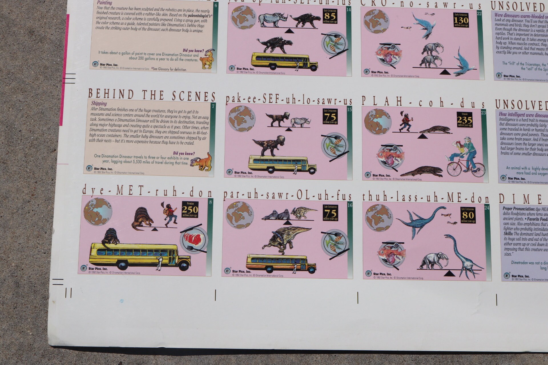 Dinamation Dino Cards (1992) UNCUT Sheet From Star Pics Factory ...