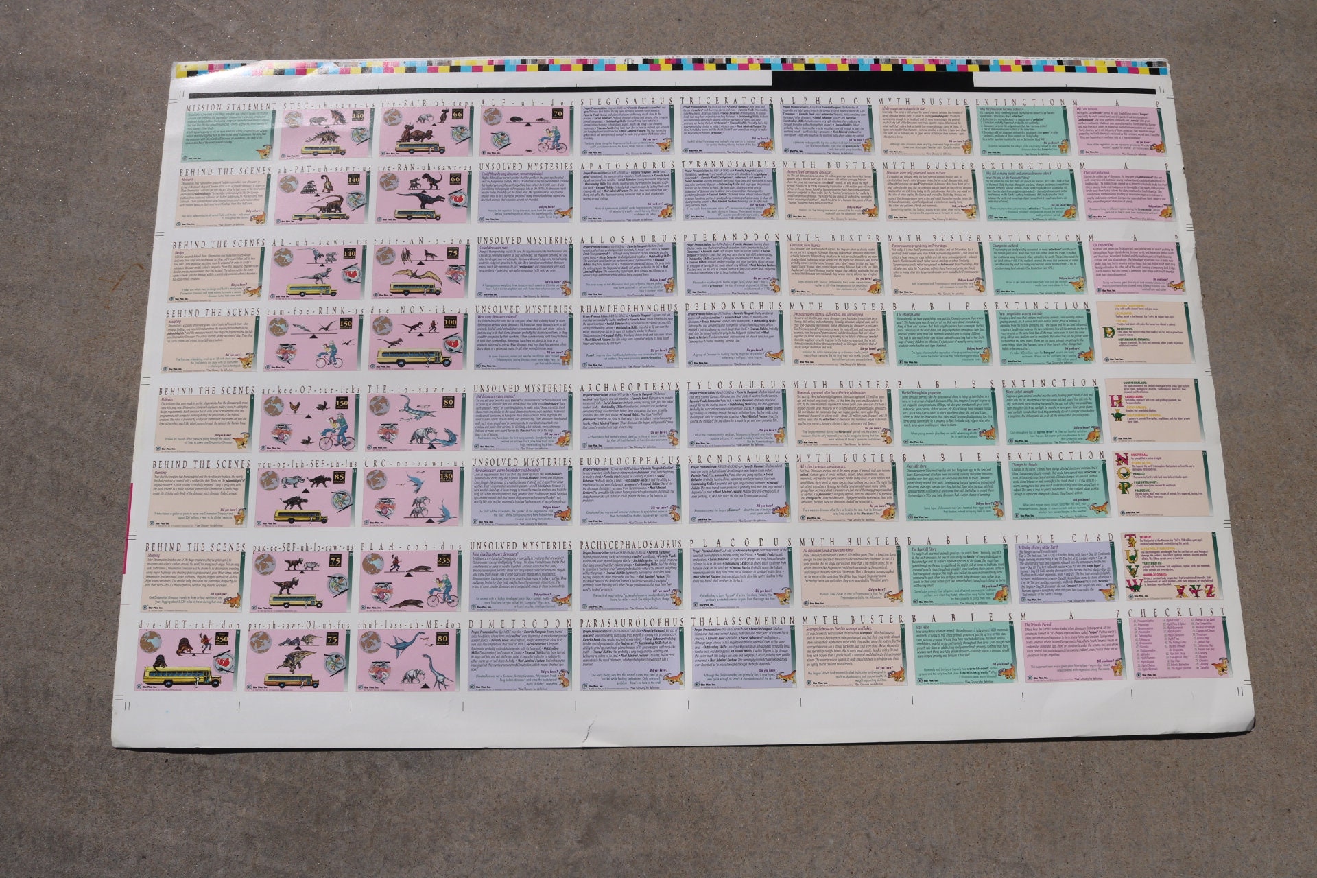 Dinamation Dino Cards (1992) UNCUT Sheet From Star Pics Factory ...