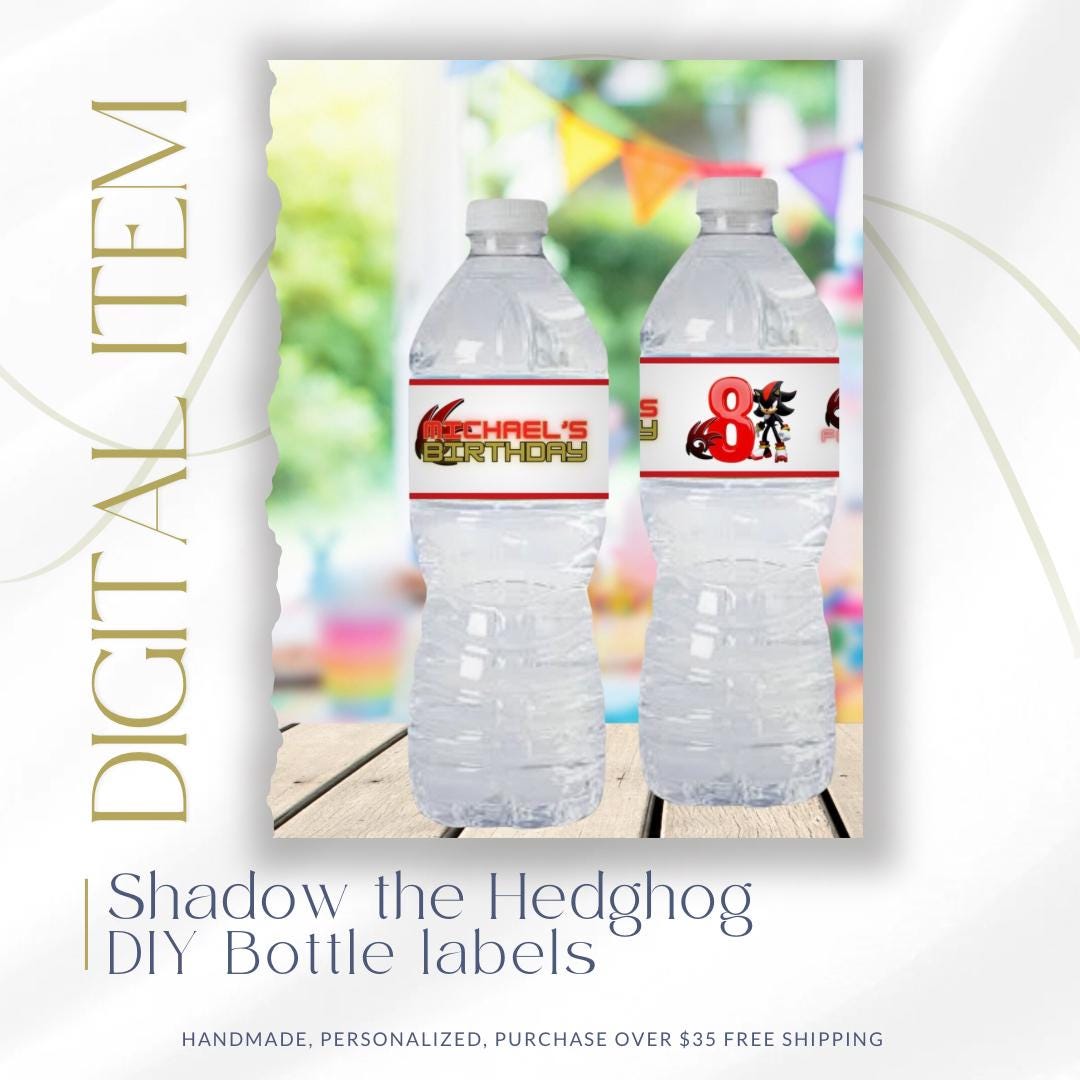 Shadow the Hedgehog Bottle Stickers DIY, Shadow Party Decor Print at ...