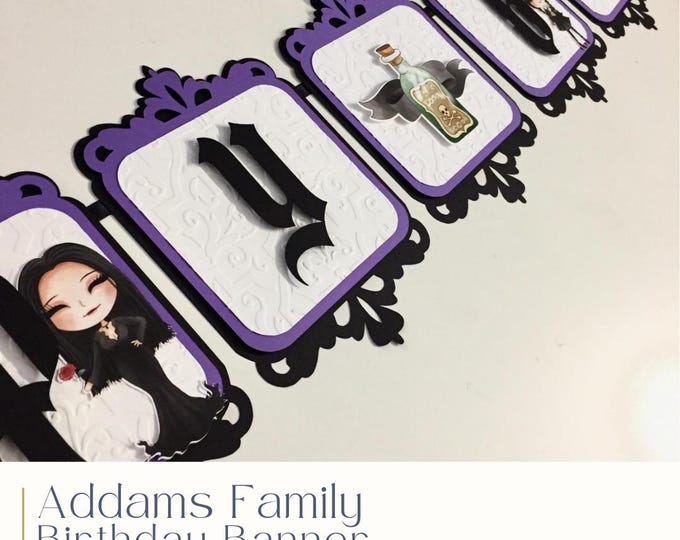 Addams Family Birthday Banner, Family Halloween Birthday Banner, - Etsy