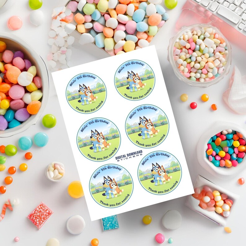 Blue Dog Digital Stickers, Blue Dog Print at Home Thank You Stickers ...