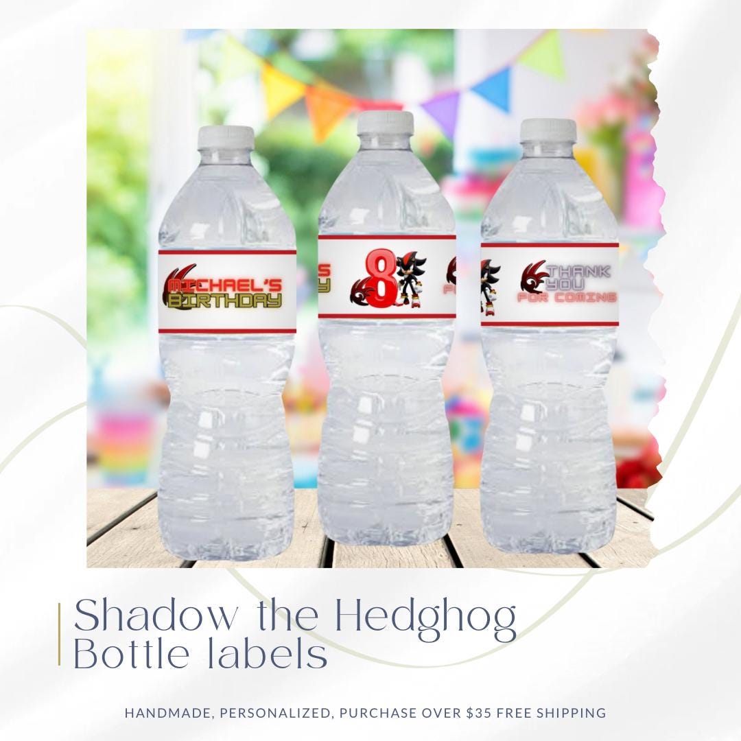 Shadow the Hedgehog Water Bottle Stickers, Shadow Theme Party, Shadow ...