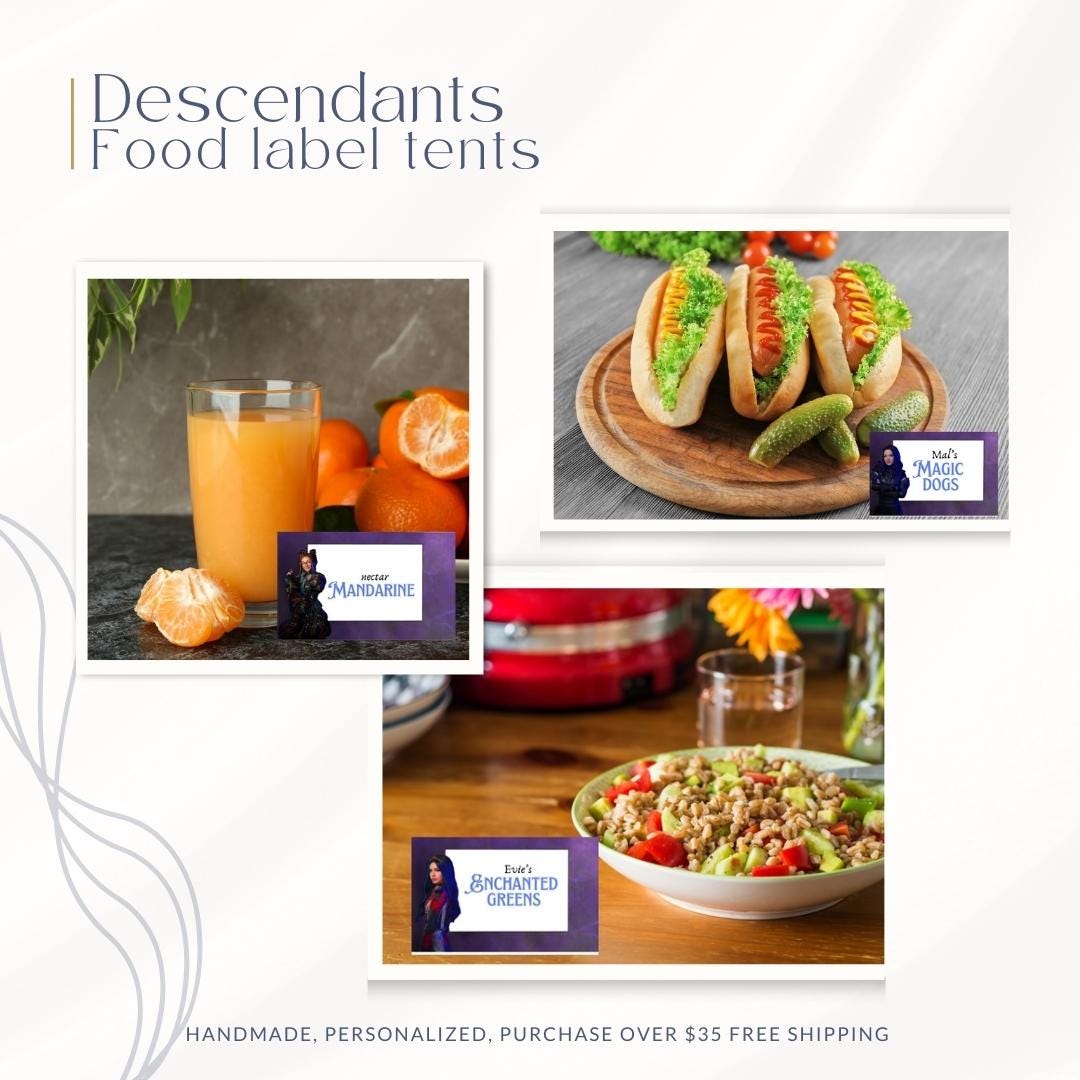 Descendants Food Tent Cards Inspired, Descendants Birthday Party ...