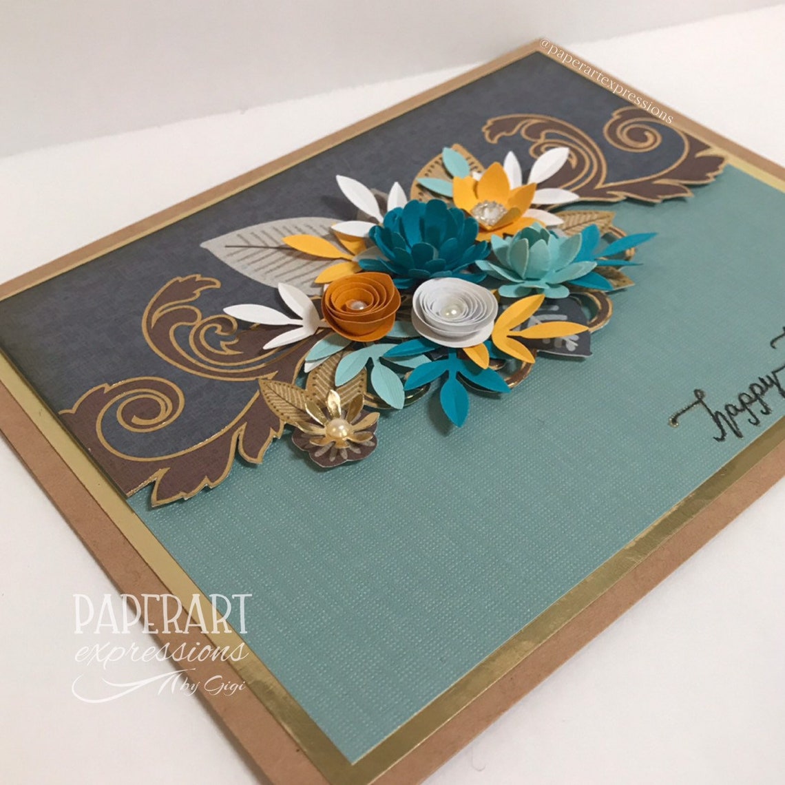 Birthday Card for Mom 3D Flower Bouquet Birthday Card Teal | Etsy