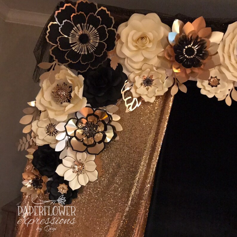 Gold Ivory and Black Flower Backdrop Great Gatsby Party | Etsy