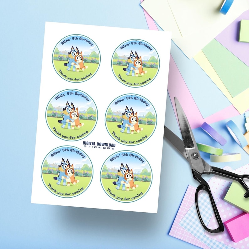 Blue Dog Digital Stickers, Blue Dog Print at Home Thank You Stickers ...